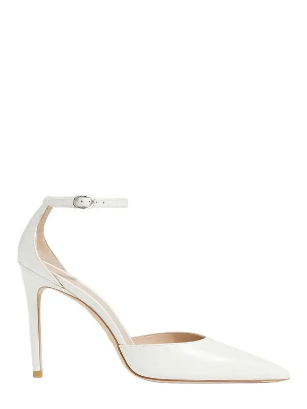 STUART WEITZMAN Leather Pointed Toe Ankle Strap Pumps - White