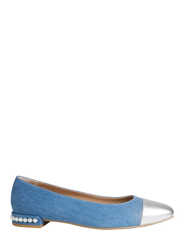 STUART WEITZMAN Pearl Embellished Denim Flats - Mid Denim
