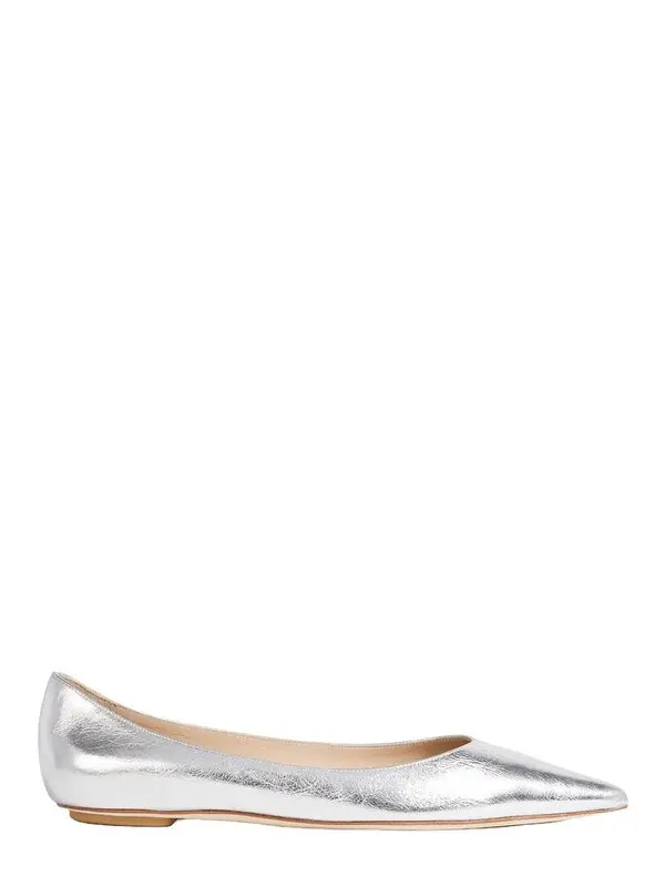 STUART WEITZMAN Emilia Metallic Textured-leather Flats - Silver