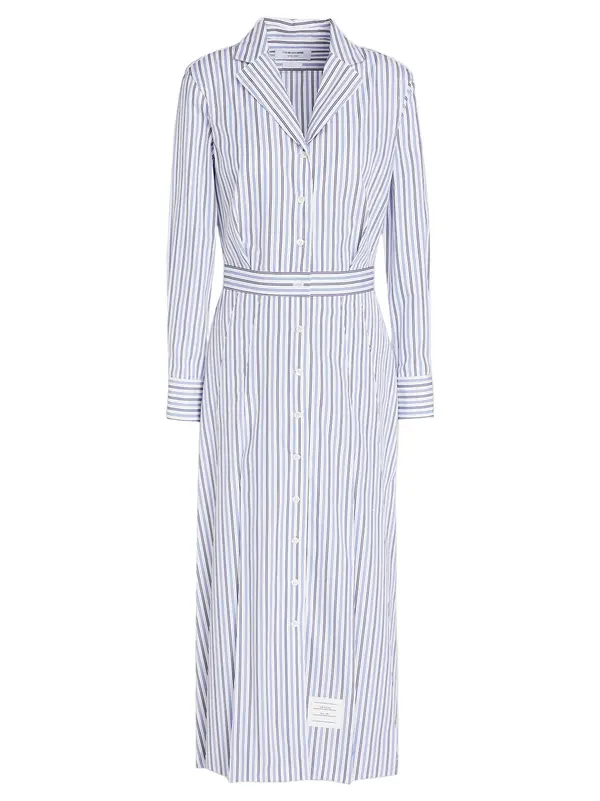 Thom Browne Pleated Striped Cotton-poplin Midi Shirt Dress - White