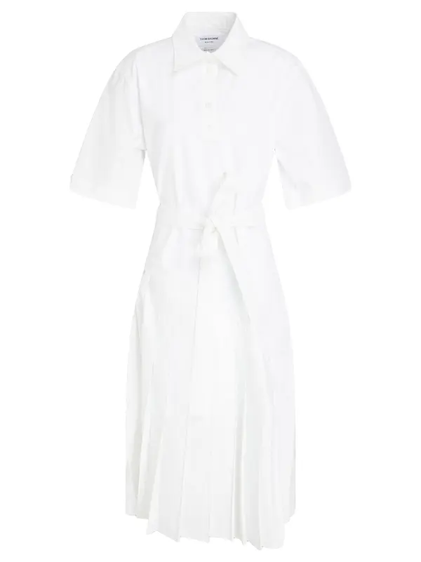 Thom Browne Pleated Cotton-poplin Midi Shirt Dress - White
