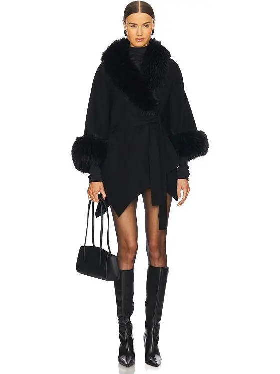 Alice + Olivia Joanne Sweater Coat With Faux Fur Trim - Black