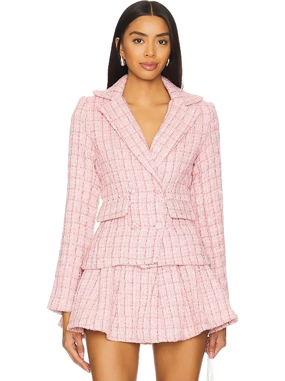 MORE TO COME Ashtyn Tweed Blazer - Baby Pink