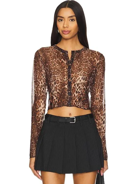 Superdown Sheer Leopard Print Button-front Shirt - Brown Multi