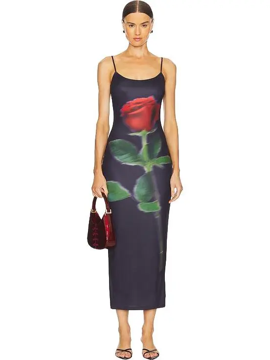 RUNAWAY THE LABEL Deia Midi Dress - Rose On Black