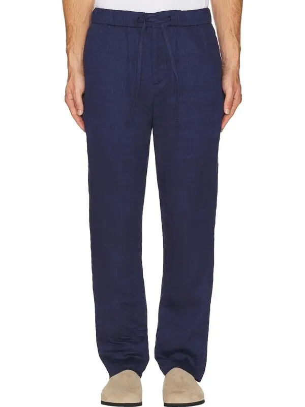 Frescobol Carioca Oscar Linen Chino Pant In Blue - Navy Blue