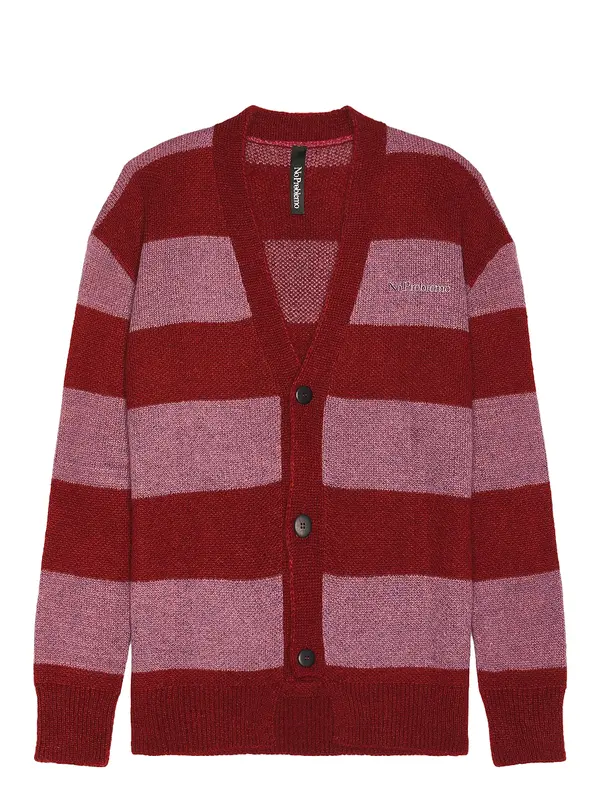 NO PROBLEMO Striped Mohair Oversized Cardigan - Burgundy