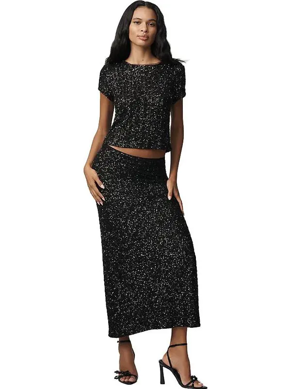 Anthropologie Tilda Sequin Maxi Slip Skirt - Black