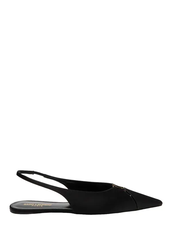 Saint Laurent Babylone Satin Slingback Flats - Black
