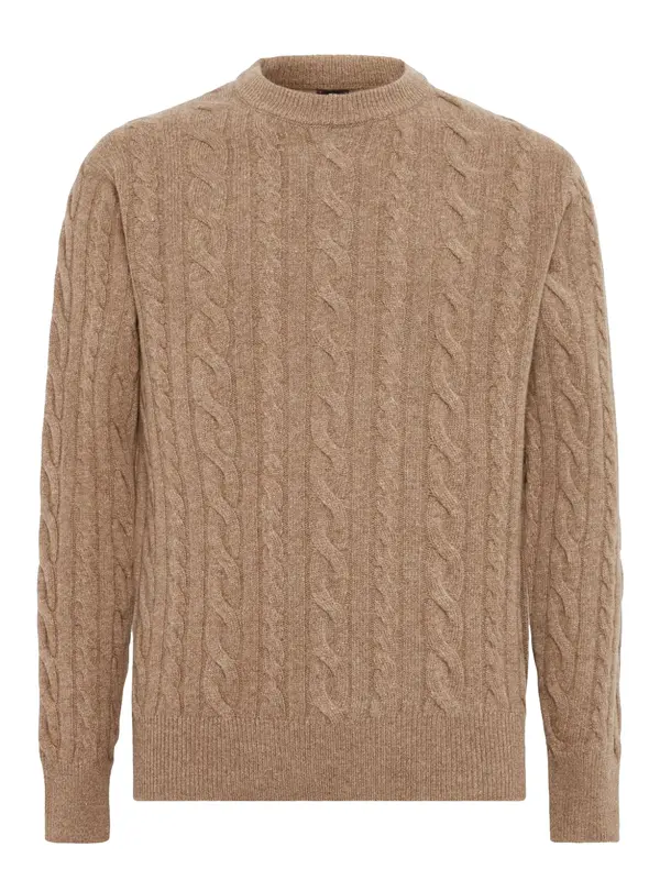 Boggi Milano Crew Neck Cable Knit Sweater - Brown