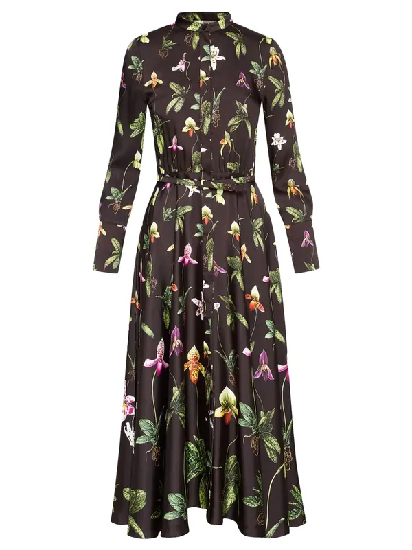 Oscar De La Renta Orchid Silk Twill Midi Dress - Brown