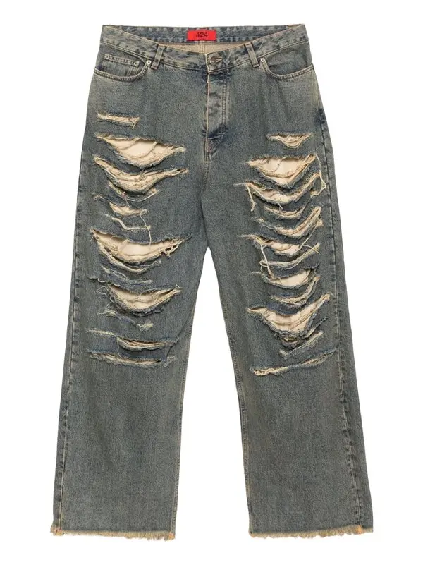 424 Ripped Wide Leg Jeans - Blue