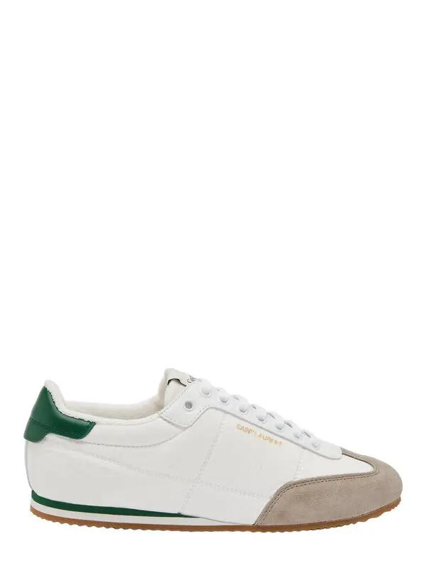 Saint Laurent Panelled Crinkled-effect Sneakers - White And Green