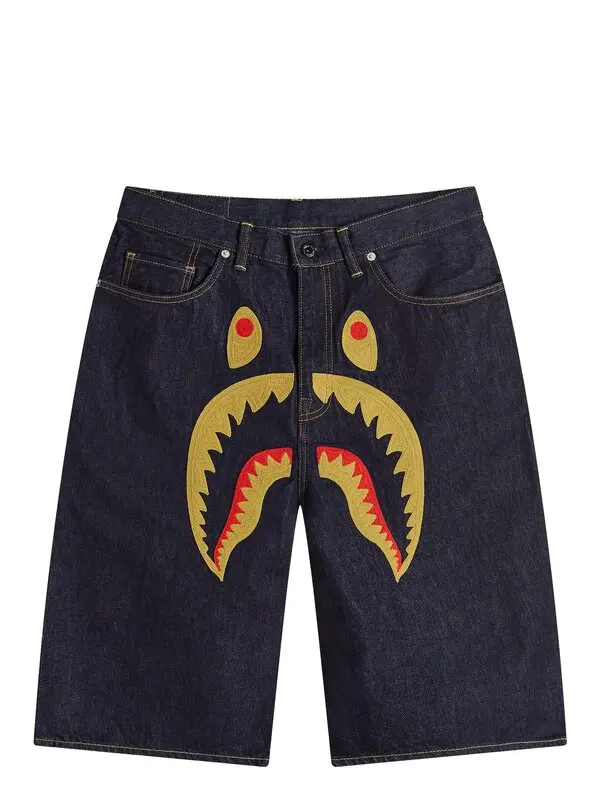 A BATHING APE Shark Denim Shorts - Indigo