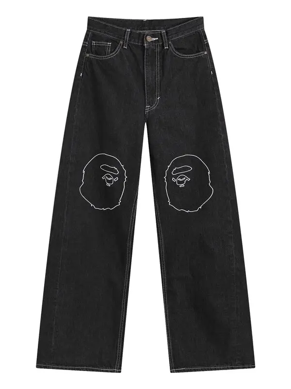 A BATHING APE Ape Head Oversized Jeans - Black