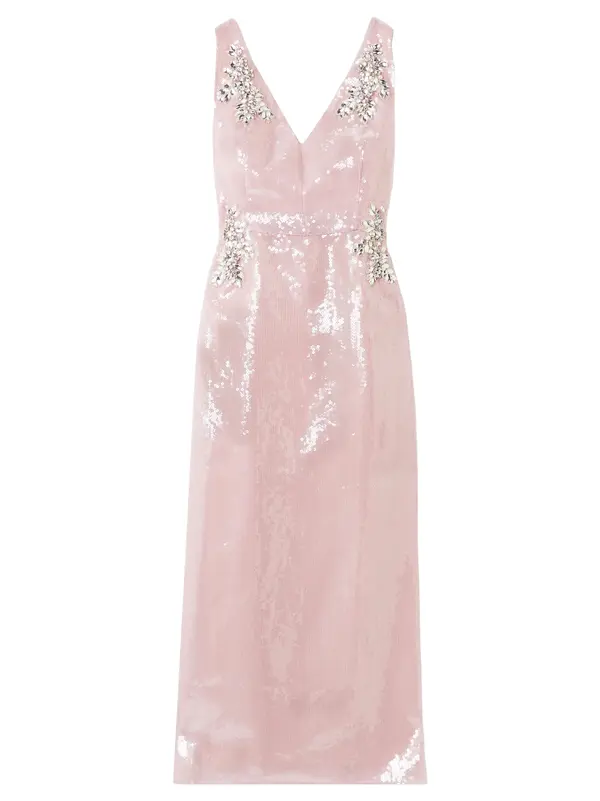 Erdem Sequined Silk And Embellished Tulle Midi Dress - Pink