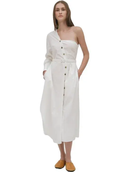 Rosetta Getty Asymmetric One-shoulder Shirtdress - White