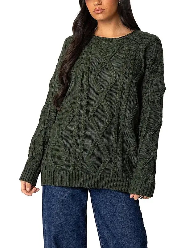 EDIKTED Kennedy Oversized Cable Knit Sweater - Green