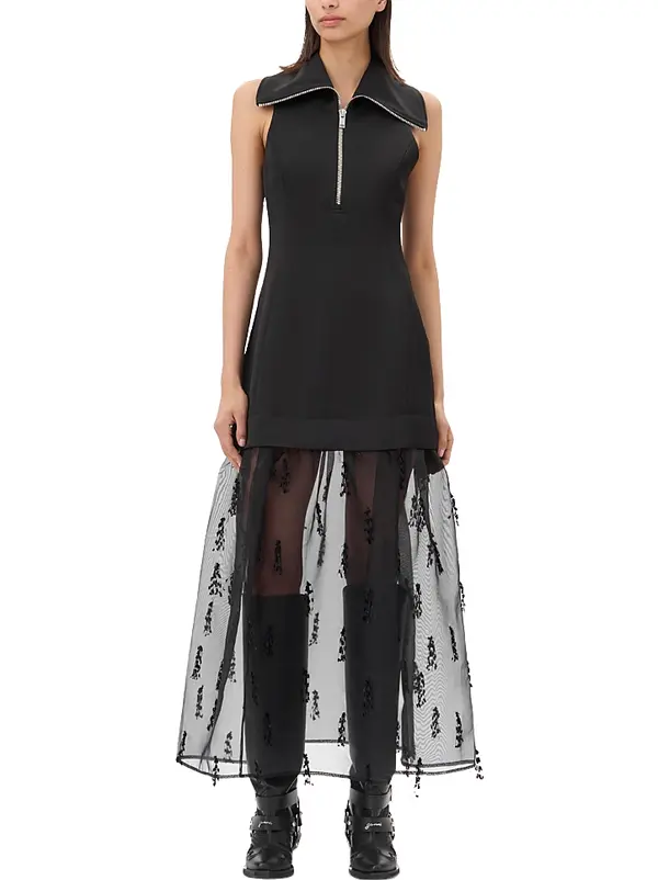 GANNI Fringed Organza Dress - Black