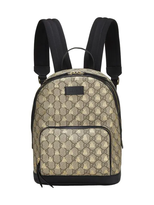Gucci Gg Supreme Canvas Bee Backpack - Black