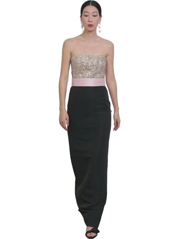 Sachin & Babi Strapless Column Gown With Embellished Bodice And Bow - Blush/black
