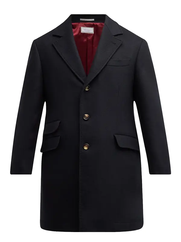 Brunello Cucinelli Traditional Fit Wool Overcoat - Black