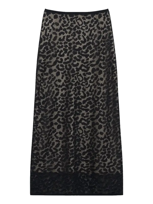 Theory Lace Leopard Midi Skirt - Blk