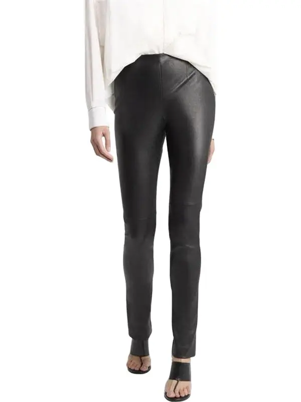 THE ROW Lakun Leather Skinny-leg Slit-hem Pants - Black