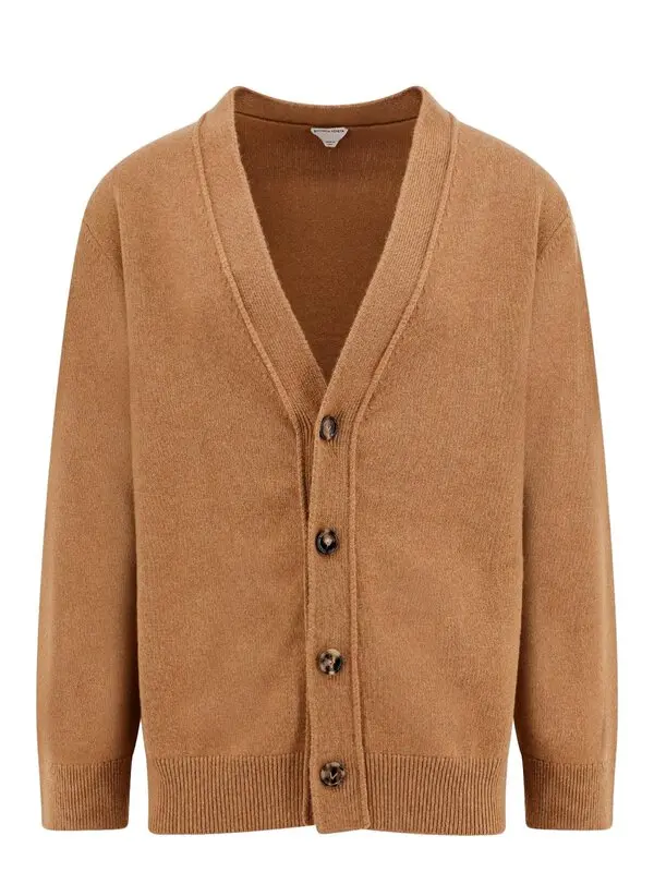 Bottega Veneta Cashmere Cardigan With Intrecciato Leather Details - Brown