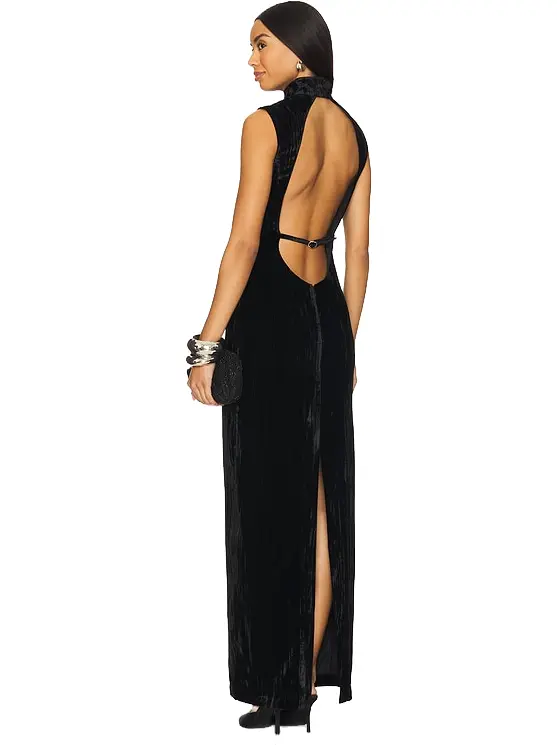 Nbd Crinkled Velvet Backless Dress - Black