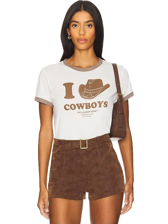 THE LAUNDRY ROOM I Heart Cowboys Ringer Tee - Bone & Brown