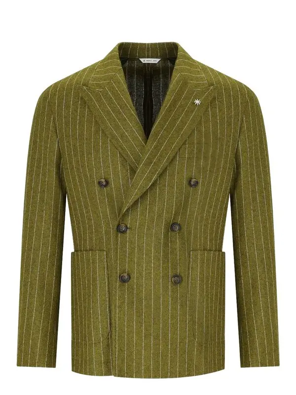MANUEL RITZ Pinstriped Double-breasted Jacket - Green