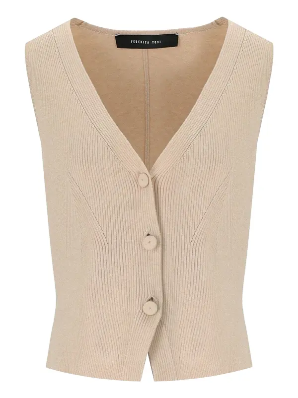 Federica Tosi Knitted Vest With Bow - Beige