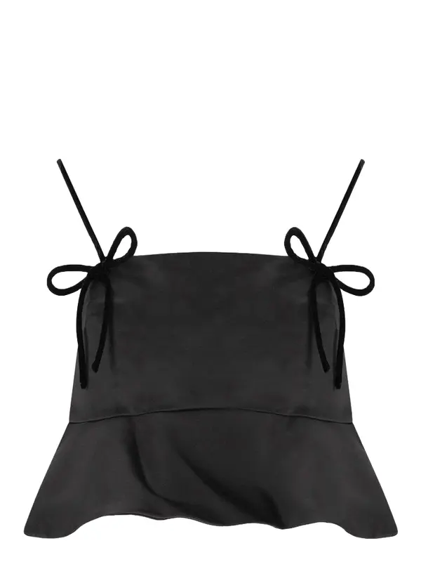 GANNI Satin Bow Top - Black