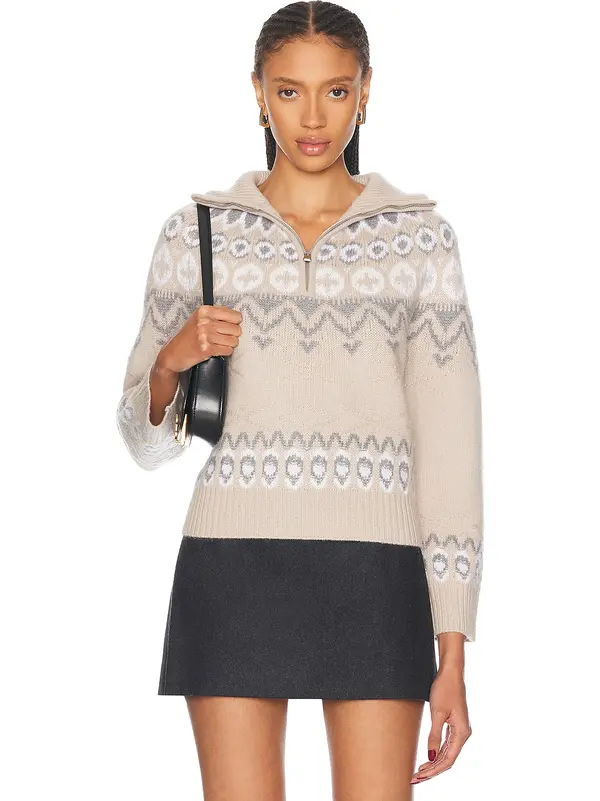 Simkhai Eliah Half Zip Pullover Sweater - Dark Sand Multi