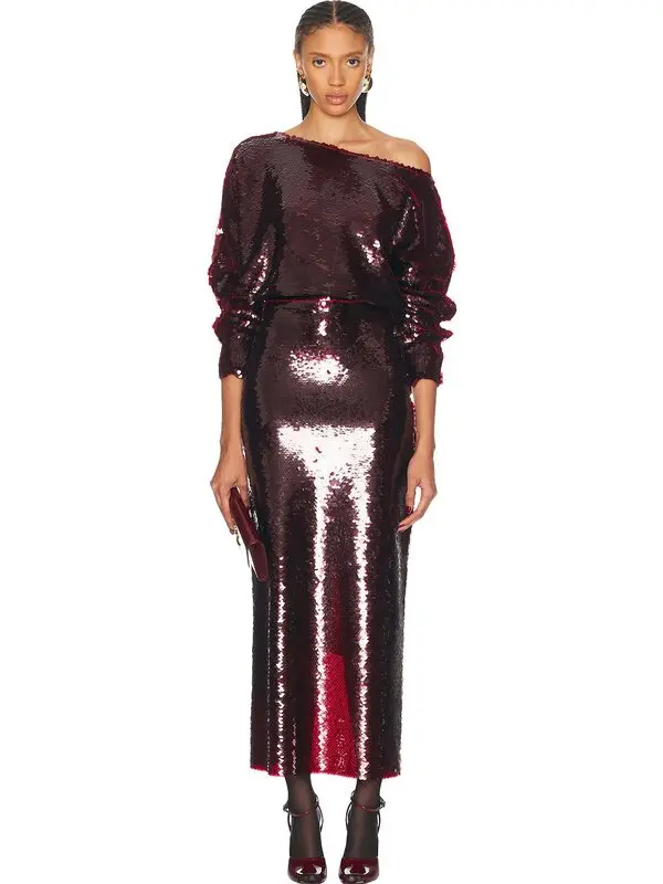 SEV Sequin Midi Dress - Burgundy