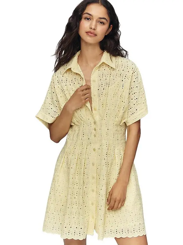 EXQUISE Tobie Eyelet Mini Shirt Dress - Yellow