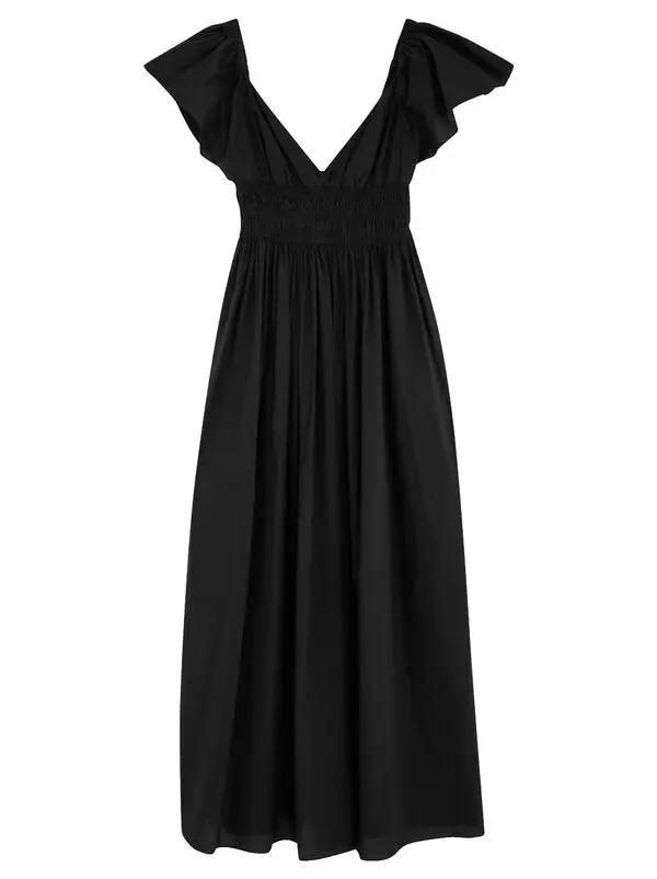 Matteau Gathered Cotton Midi Dress - Black