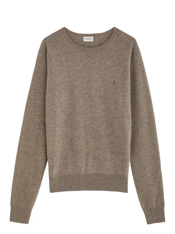 Saint Laurent Logo Cashmere Jumper - Taupe
