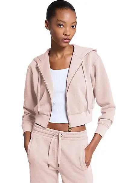 Michael Kors Logo Jacquard Cropped Zip-up Hoodie - Pink