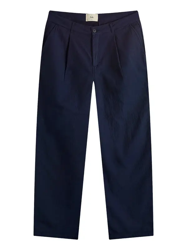 Folk Wide Fit Trousers - Navy Topstitch