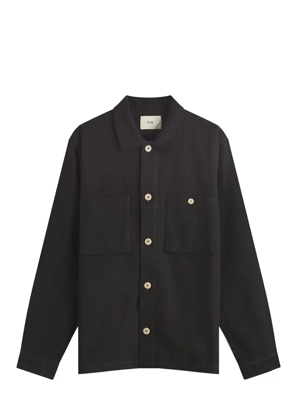 Folk Patch Overshirt - Black Moleskin