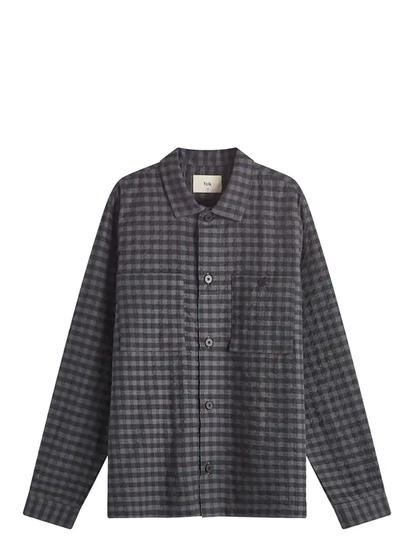Folk Patch Overshirt - Navy Crinkle Check