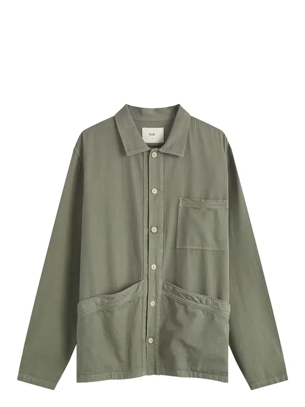 Folk Meyer Shirt Jacket - Dark Sage Herringbone