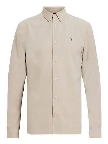 ALLSAINTS Birchwood Ramskull-embroidered Slim-fit Organic-cotton Shirt - Moon Grey