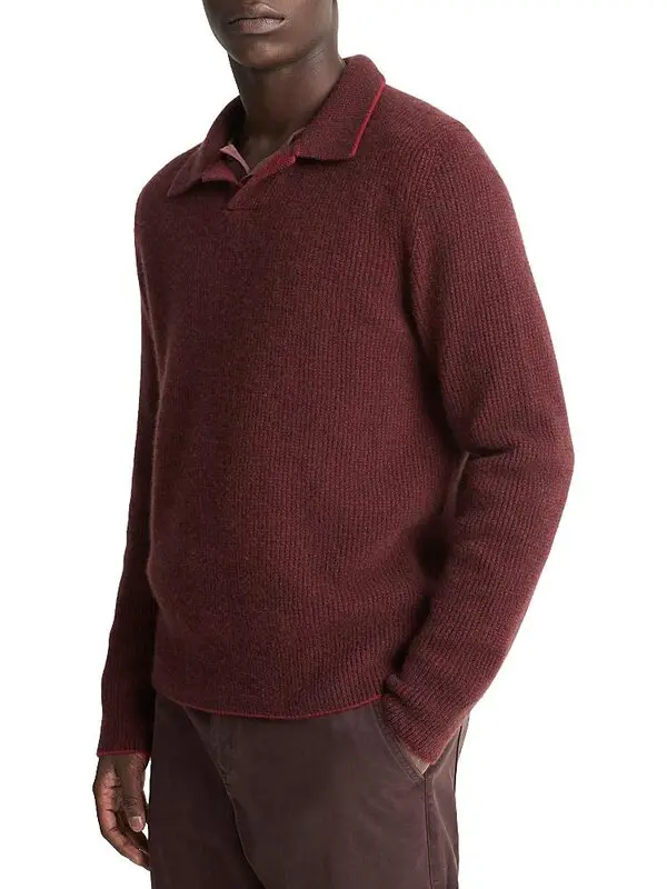 Vince Thermal Open Collar Polo Sweater - Vermouth/oxblood