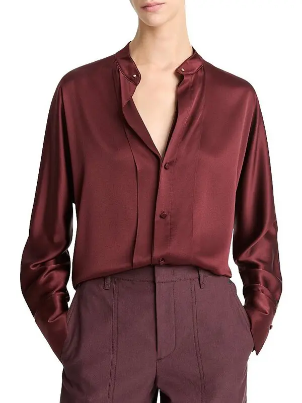 Vince Detachable Collar Silk Shirt - Black Rose