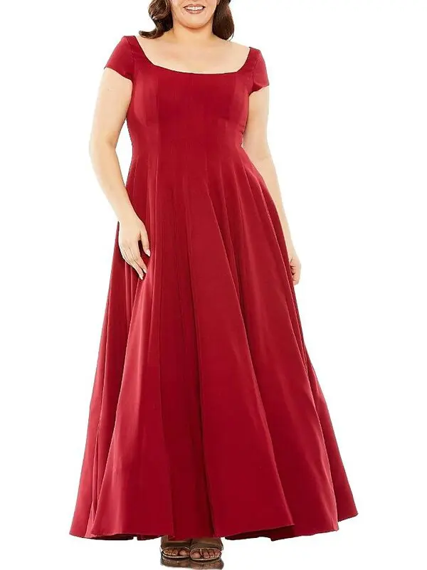 Mac Duggal Plus Cap Sleeve Square Neck Ball Gown - Wine