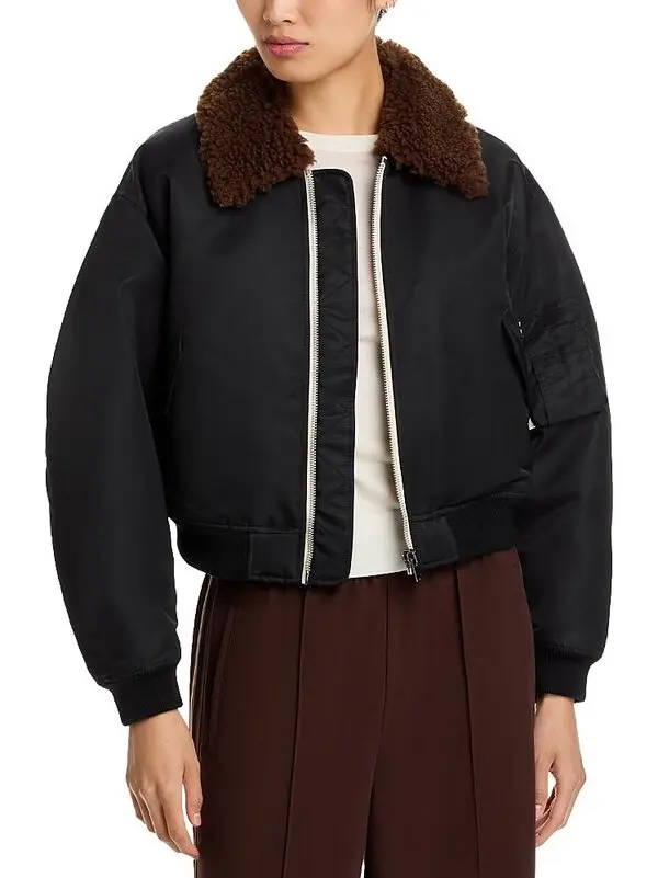 RE/DONE Shrunken Shearling Trim Bomber Jacket - Black