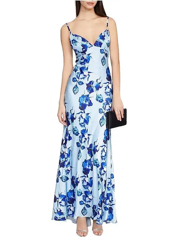 Mac Duggal Floral Print Cami Gown - Blue Multi